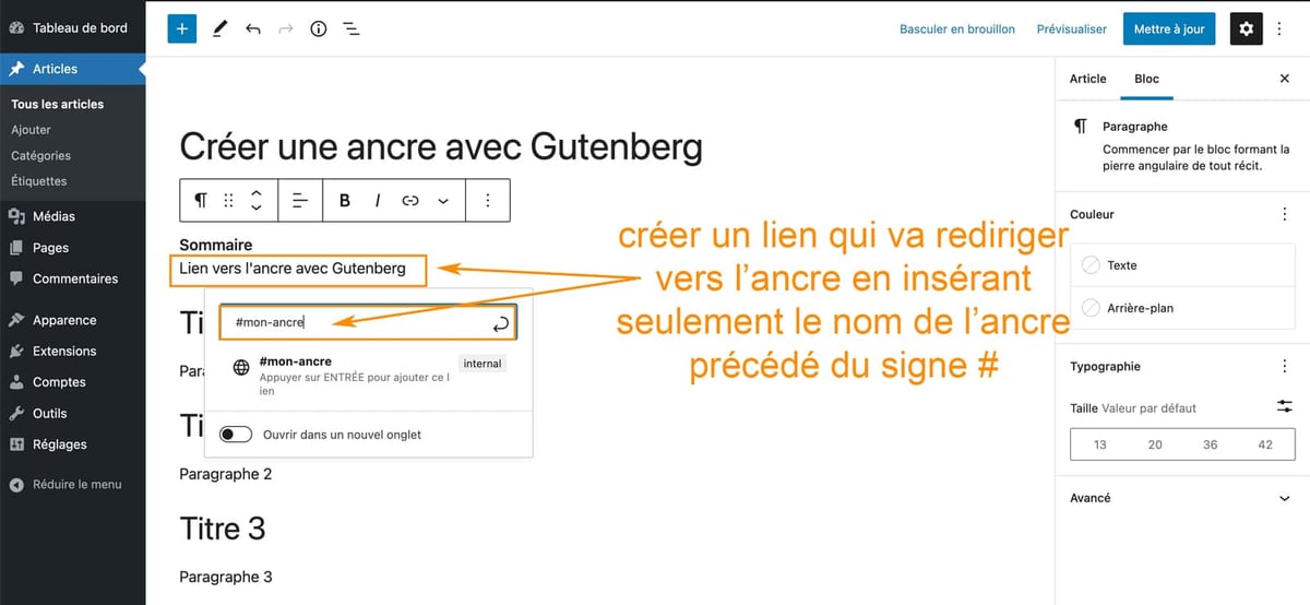 Ancre WordPress : creer un lien ancre (guide)