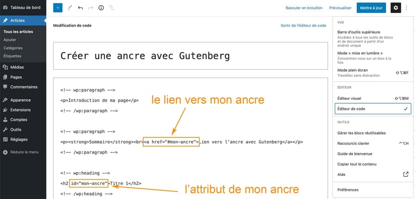 Ancre WordPress : creer un lien ancre (guide)