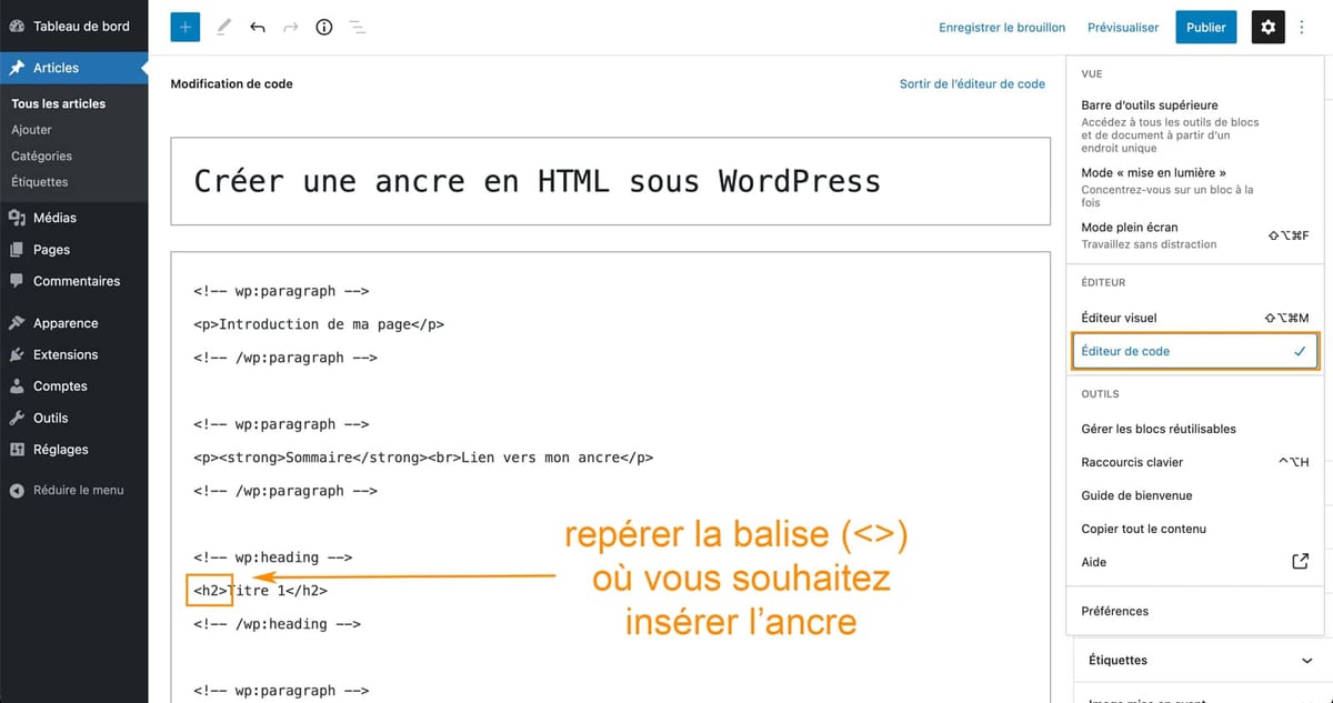 Ancre WordPress : creer un lien ancre (guide)