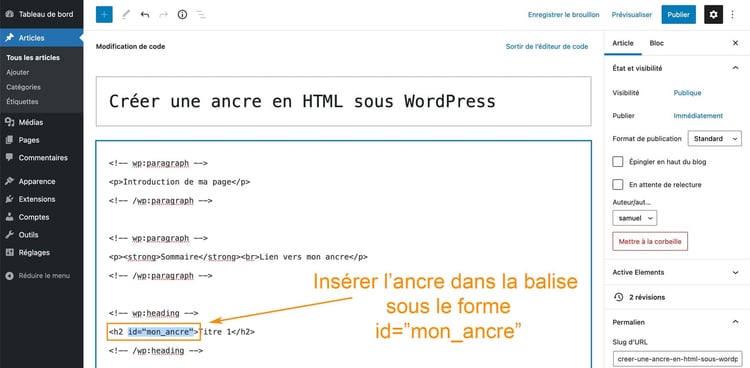 Ancre WordPress : creer un lien ancre (guide)
