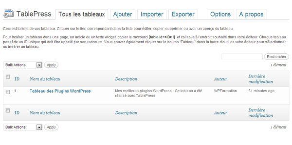 Tableaux Filtrables Gratuits pour WordPress avec Table Press