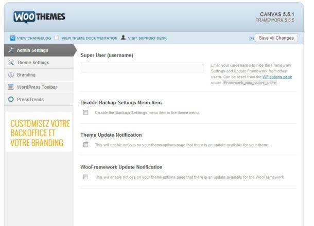 Framework wordpress : Canvas