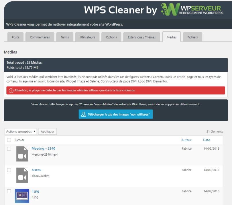 WPS Cleaner by WPServeur pour nettoyer et alléger votre WordPress
